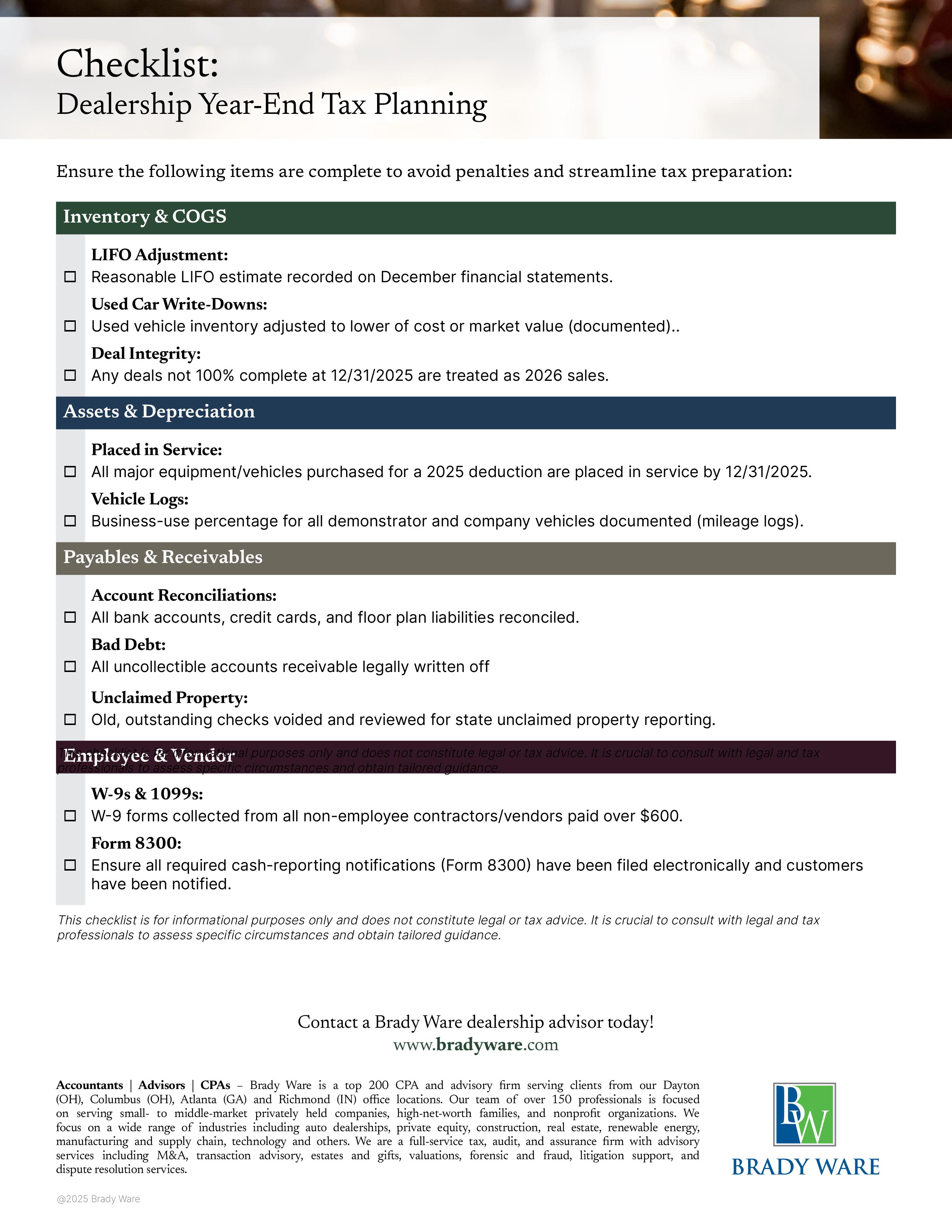 Year-End Tax Planning for Car Dealerships | Car Dealer CPA